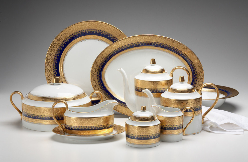 5-Piece Dinnerware Set, Gold and Cobalt Blue - Traditional - Dinnerware Sets - by Imperial Court ...