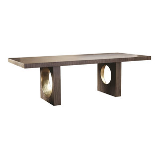 Elegant Oculus Bullseye Gray Gold Wood Dining Table Modern Open 8 Seat ...