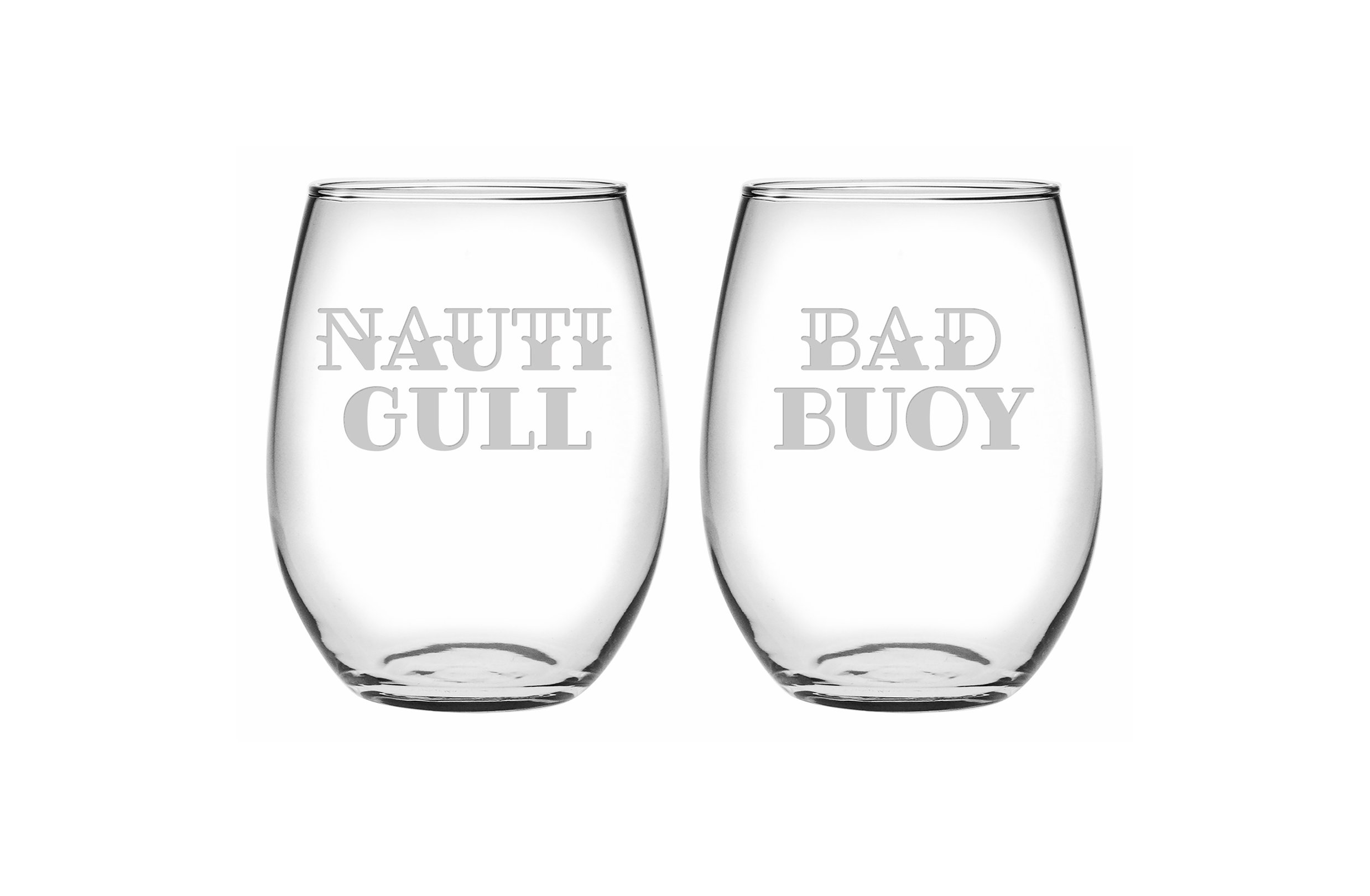 "Nauti Gull" and "Bad Buoy" 2-Piece Stemless Wine Glass Set ...