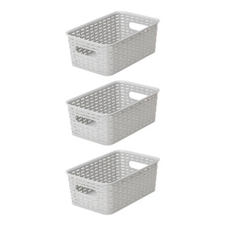 Plastic Rattan Storage Box Basket Organizer, Small-Pack of 3 - Tropical ...