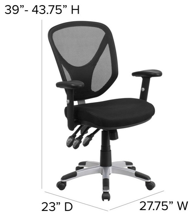 Contemporary Office Chair, Waterfall Swivel Seat With Mesh Mid Backrest ...