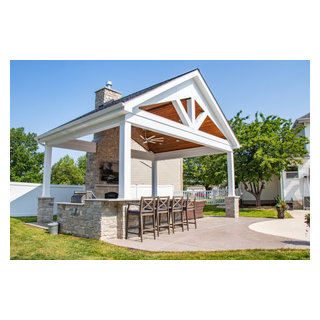 Open Gable Pool House with Fireplace and Grilling Area - Patio - St ...