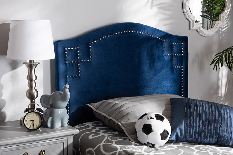 Aubrey Royal Blue Velvet Fabric Upholstered Twin Size Headboard ...