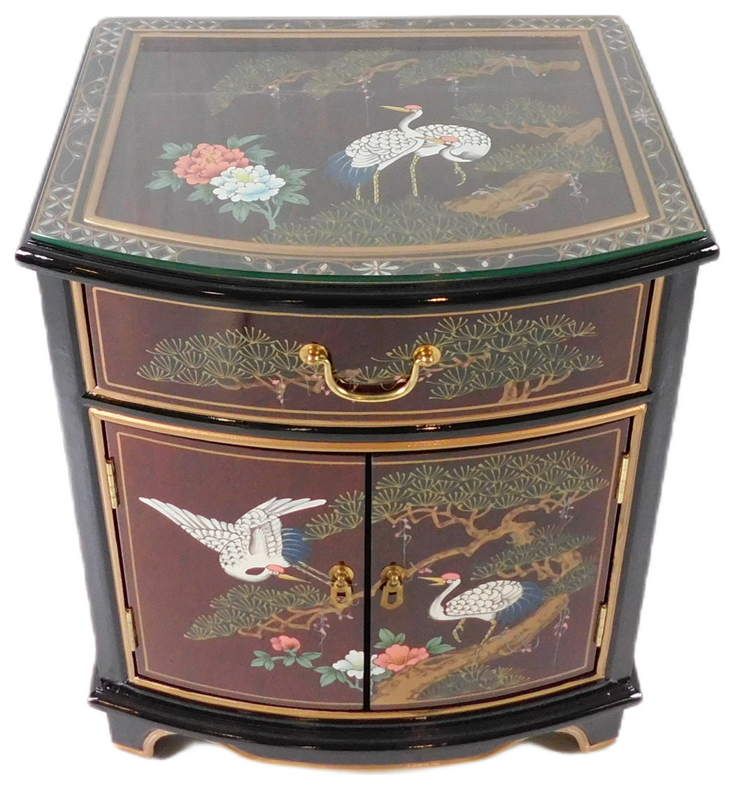 20" Oriental End Table Solid Philippine Mahogany Black and Red Lacquer ...