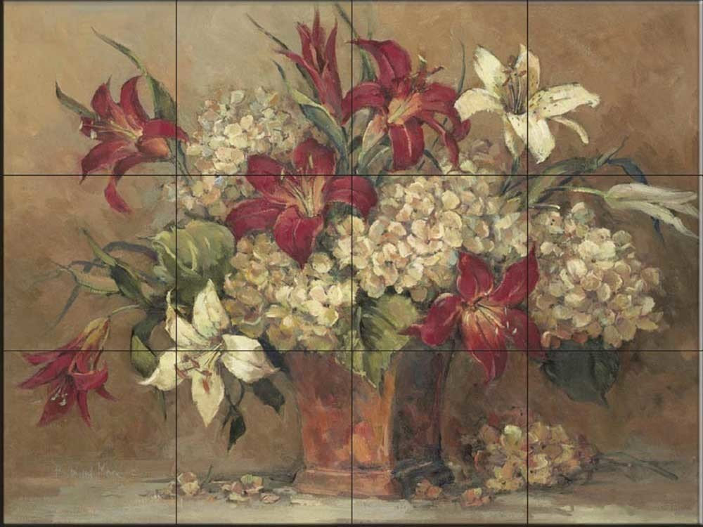 Tile Mural, Autumn Lilies by Barbara Mock, 17" x 12.75" (12 Tiles ...