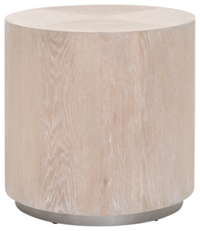 Round Roto Large End Table Natural Gray Oak, Brushed Silver ...