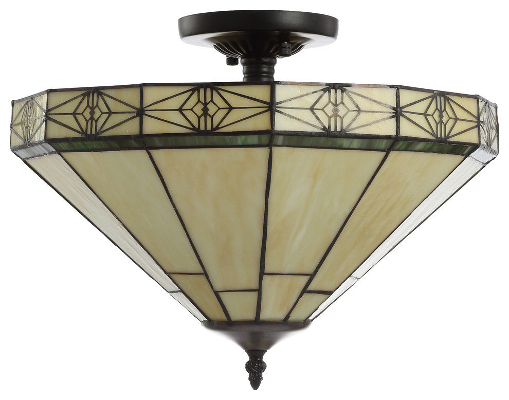 Jasmine 16" Tiffany-Style Glass Led Semi-Flush Mount, Cream - Flush ...