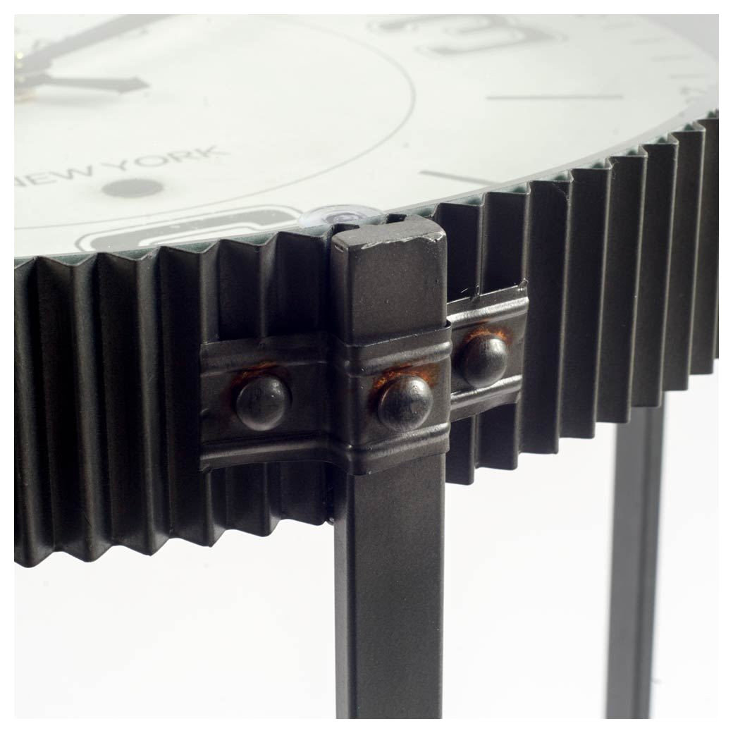 HomeRoots Round Glass Top Clock Face Accent Table With Black Metal ...