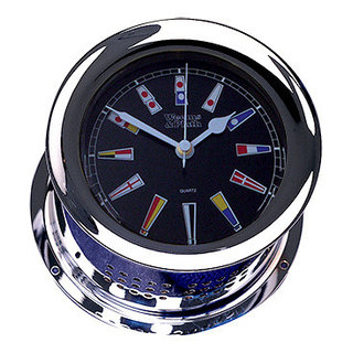 Weems and Plath Chrome Atlantis Quartz Clock Black Flag Dial - Beach ...