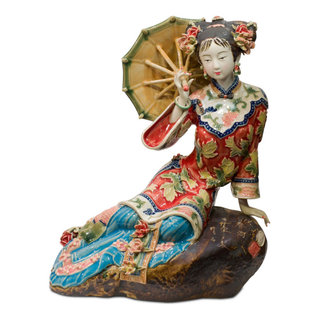 Chinese Porcelain Figurine, Lady in Red with Umbrella - Asian ...