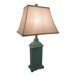 Seashell Shutter Table Lamp w/Fabric Shade 29 in., One Size - Beach ...