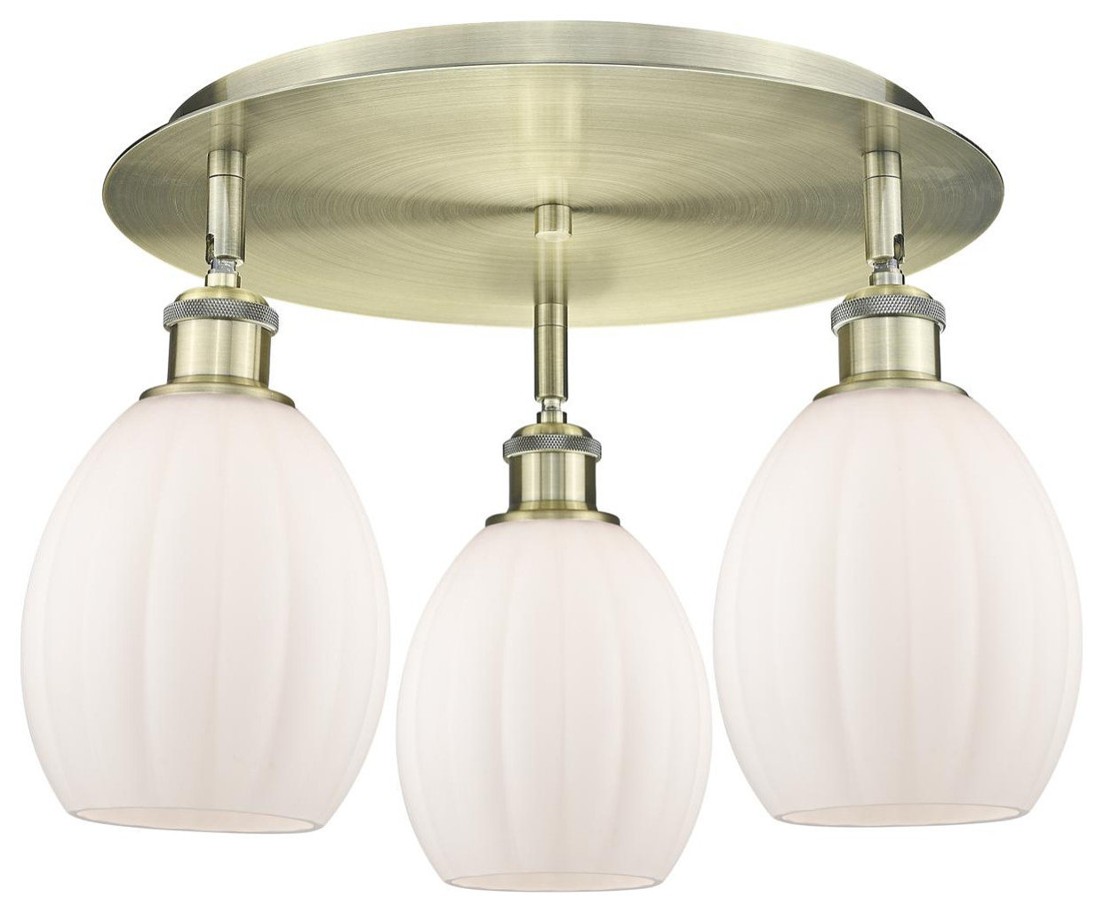 Eaton 3 Light Flush Mount, Antique Brass, Matte White - Industrial ...