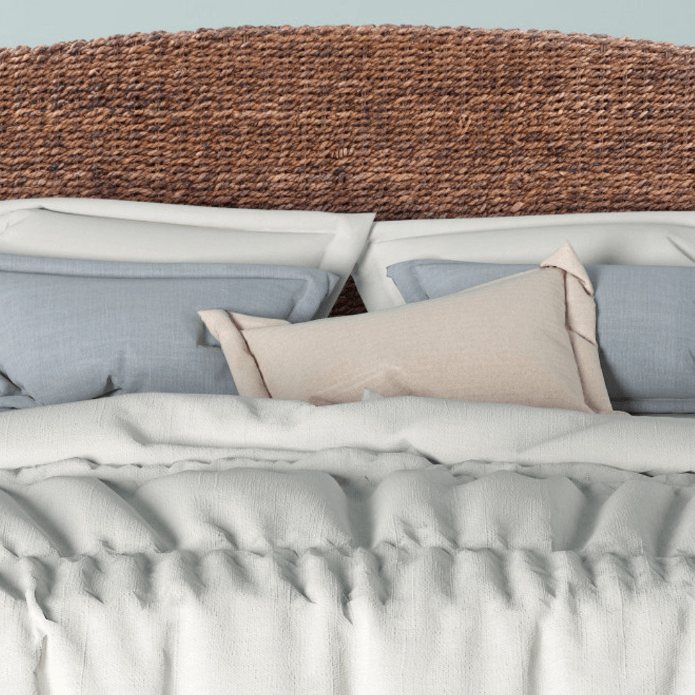 Brown Natural and Rustic Woven Banana Leaf Curved King Size Headboard ...