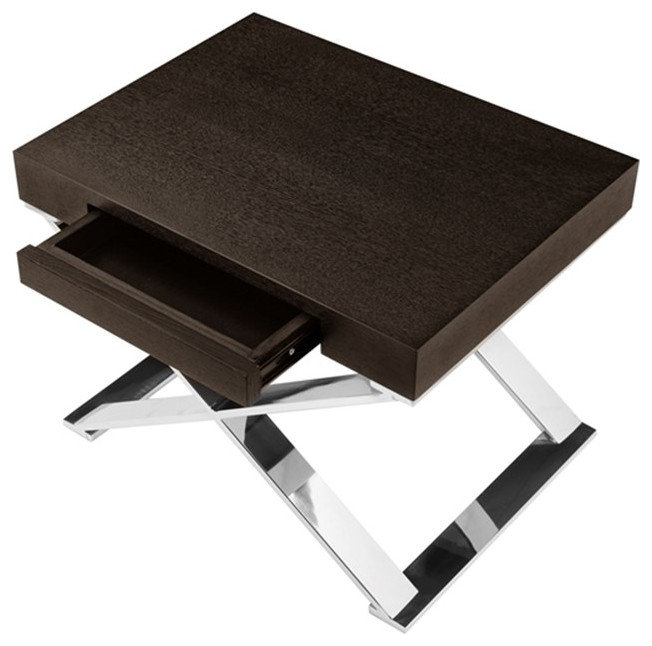 Pangea Home Alexa Modern Wood Veneer & Polished Steel Side Table in ...