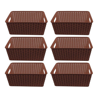 Plastic Rattan Storage Box Basket Organizer, Medium-Pack of 6 ...