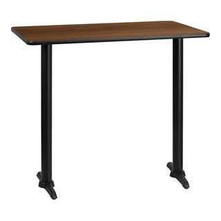 30''x45'' Walnut Laminate Table Top With Bar Height Table Bases, 30"W x ...
