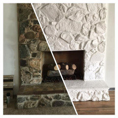 Lava rock fireplace makeover