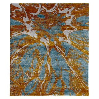 Macro A Silk Wool Hand Knotted Tibetan Rug, 8' Square - Contemporary ...