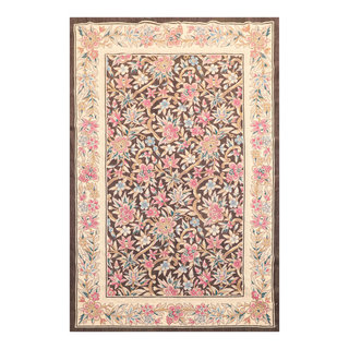 Brown Beige Color French Aubusson Needlepoint Rug, 4'x6', 4x6 - French ...
