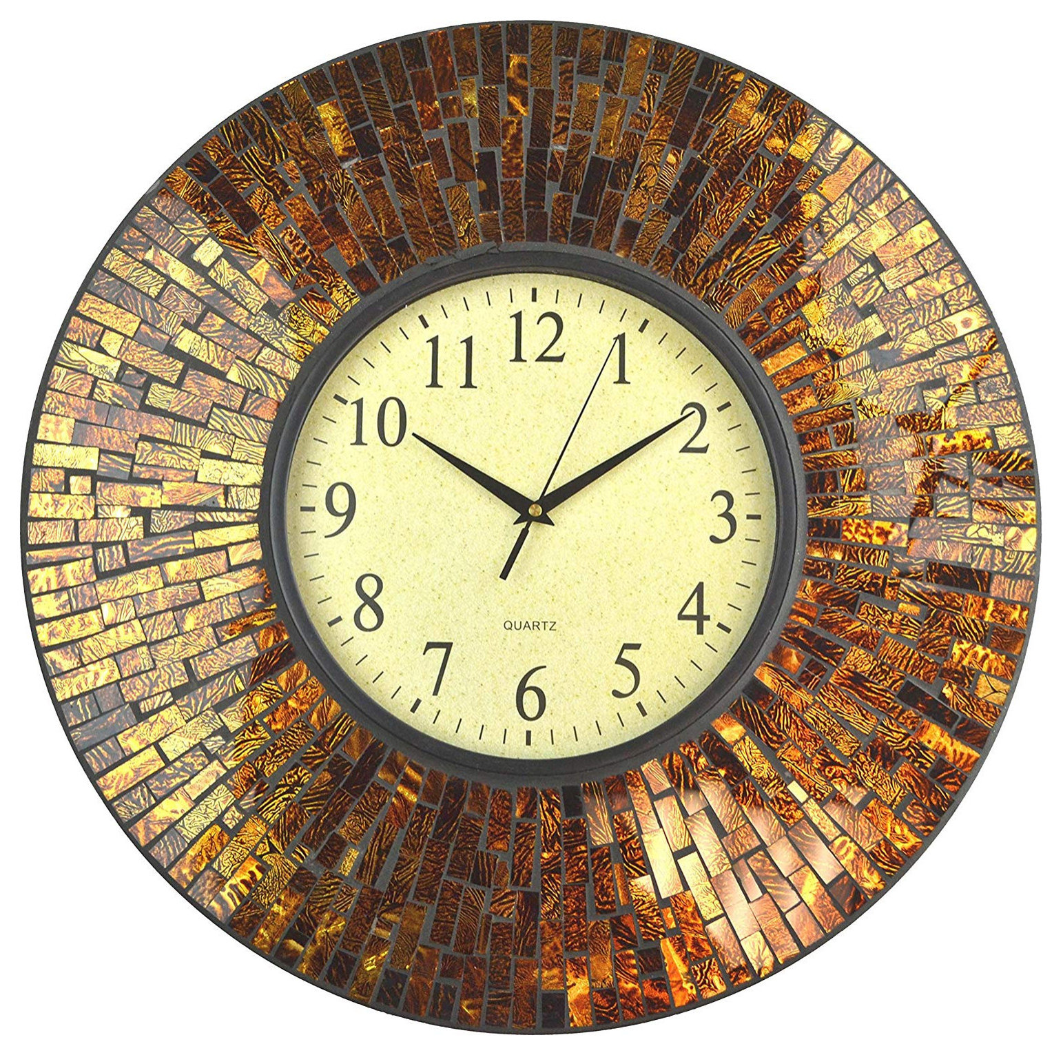 Lulu Decor, Baltic Amber Mosaic Wall Clock With Brown Arabic Glass Dial ...