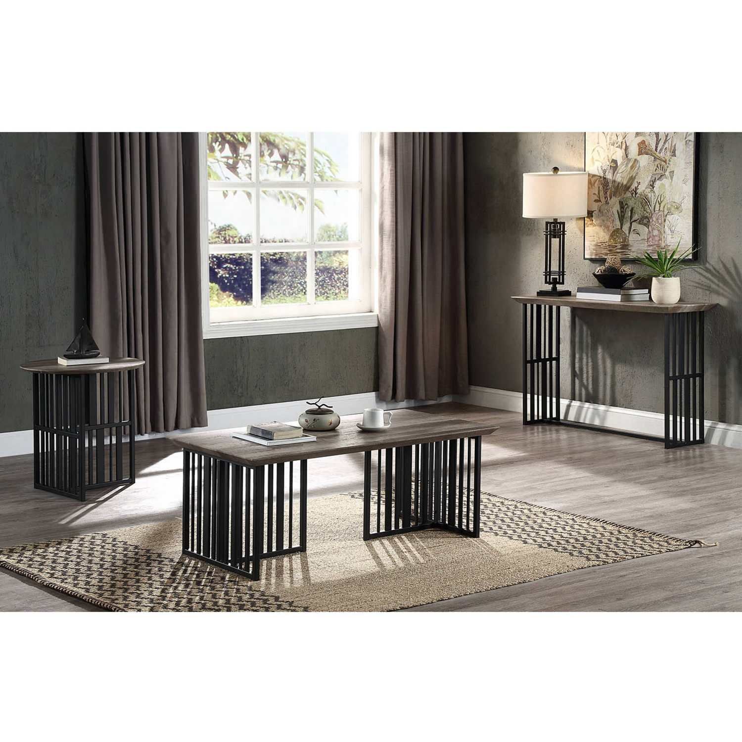 Rectangular Sofa Table with Metal Base in Antique Oak and Black ...