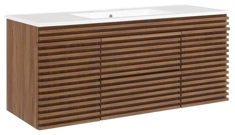 Modway Render 48" Wood Wall-Mount Bathroom Vanity - Walnut/White ...