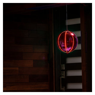 13"H Indoor Large Hanging Christmas Ball Ornament with LED Lights, Red ...