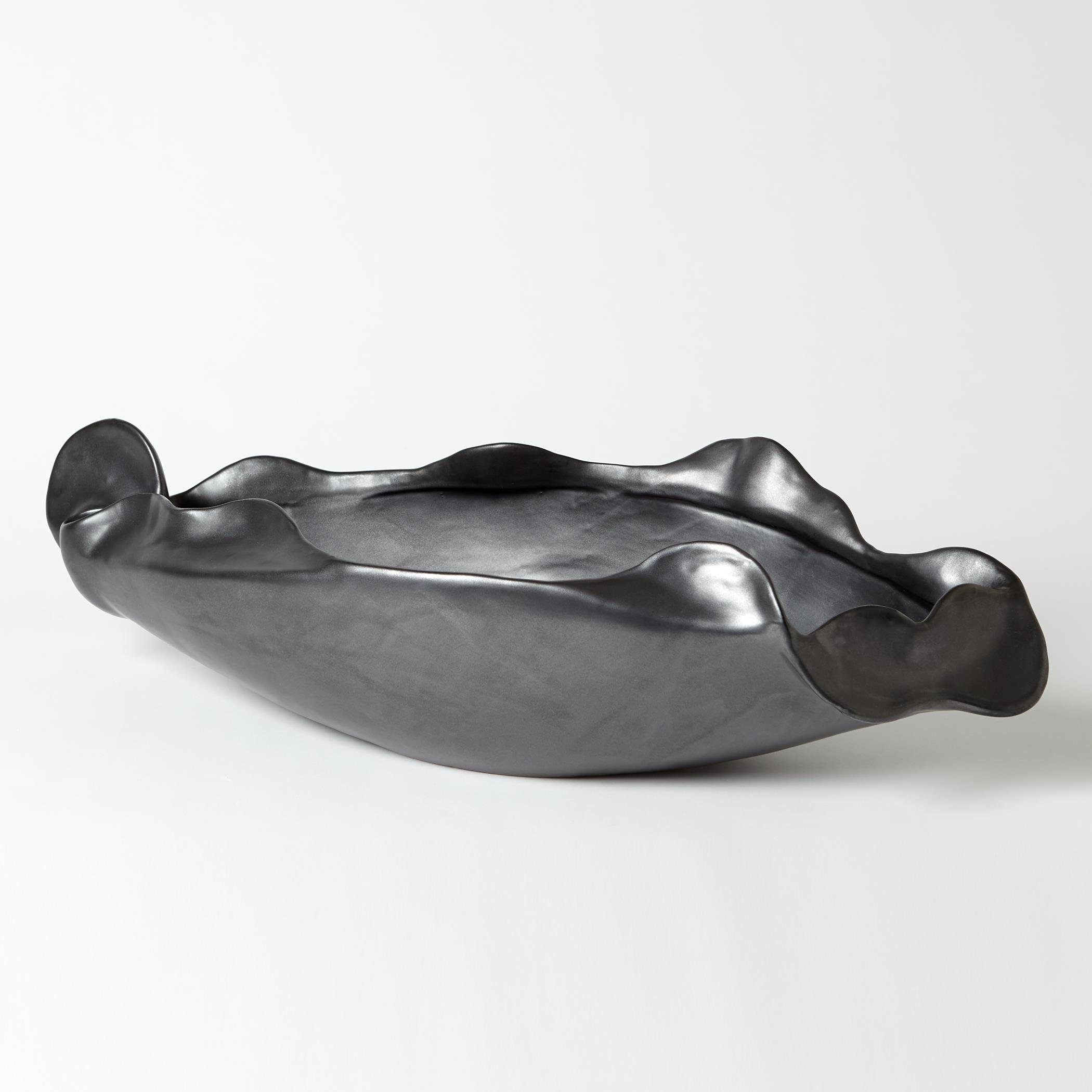 Modern Graphite Bronze Oval Centerpiece Bowl 29" Free Form Ceramic ...