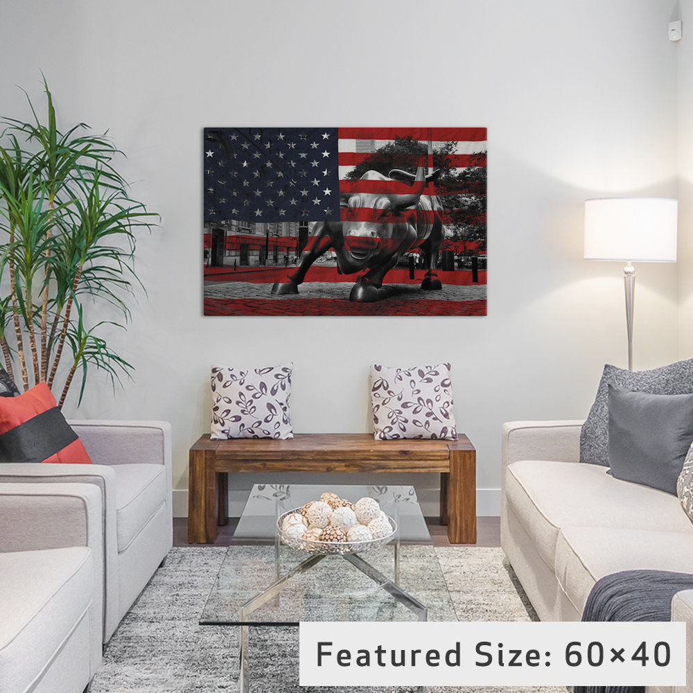 "New York - Wall Street Charging Bull, US Flag" by iCanvas, 12x8x0.75 ...