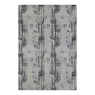 Cloud Gray THE CANE Pure Silk With Textured Wool Hand Knotted Rug 6'x9 ...