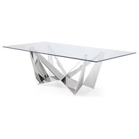 Modern Serra 94 Inch Dining Table Clear Glass Polished Stainless Steel ...