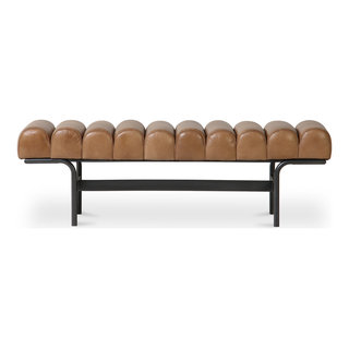 Harrison Top-Grain Buffalo Leather Bench, 54.75W x 20D x 17.25H ...