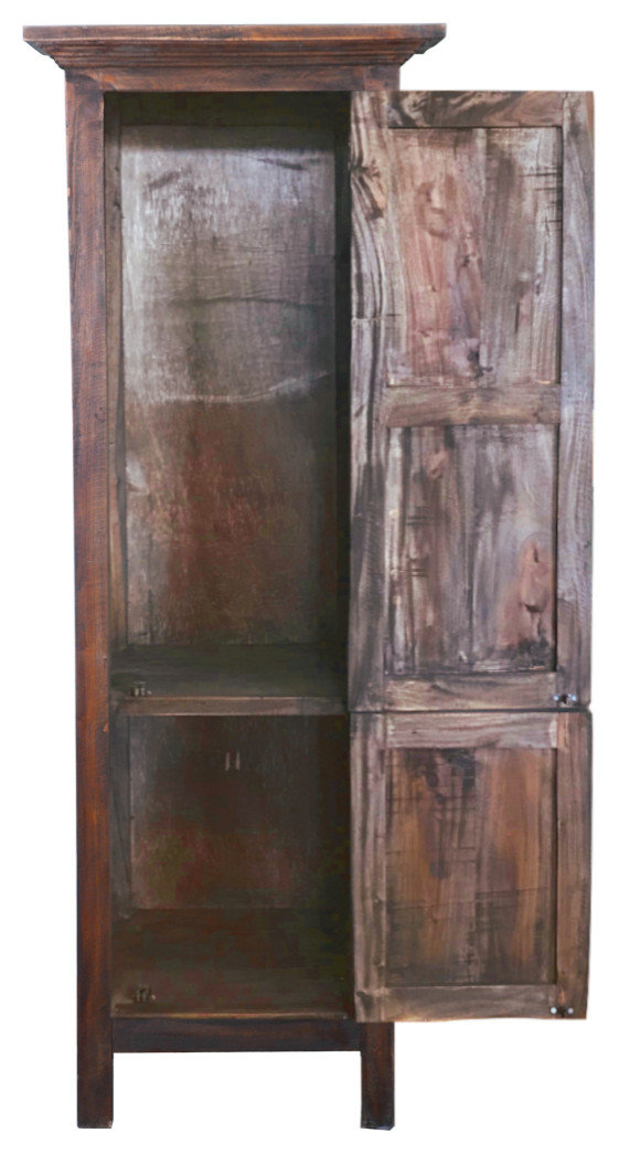Tall 2 Door Storage Cabinet Raftwood Brown Solid Wood Cupboard - Rustic ...