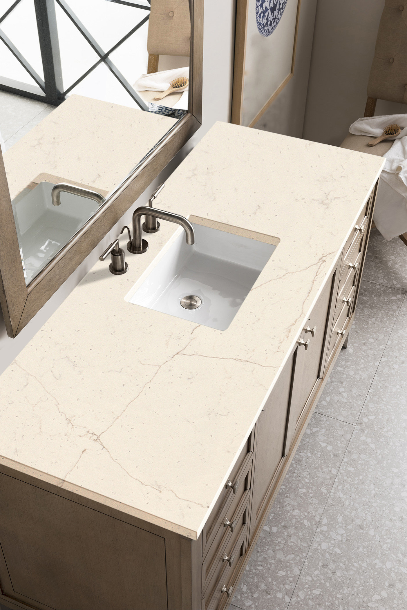 Chicago 60" Vanity Whitewashed Walnut, Eternal Marfil Quartz Top ...