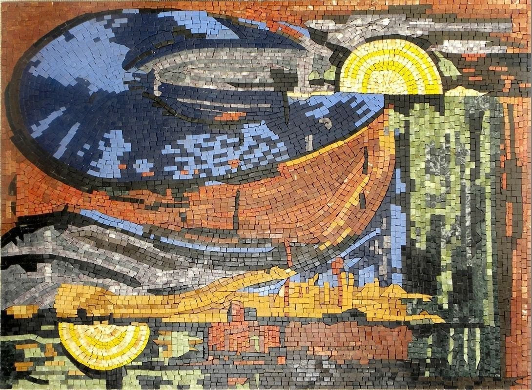 Abstract Marble Mosaic, Landscape Scenery, 33" x 46" - Contemporary ...