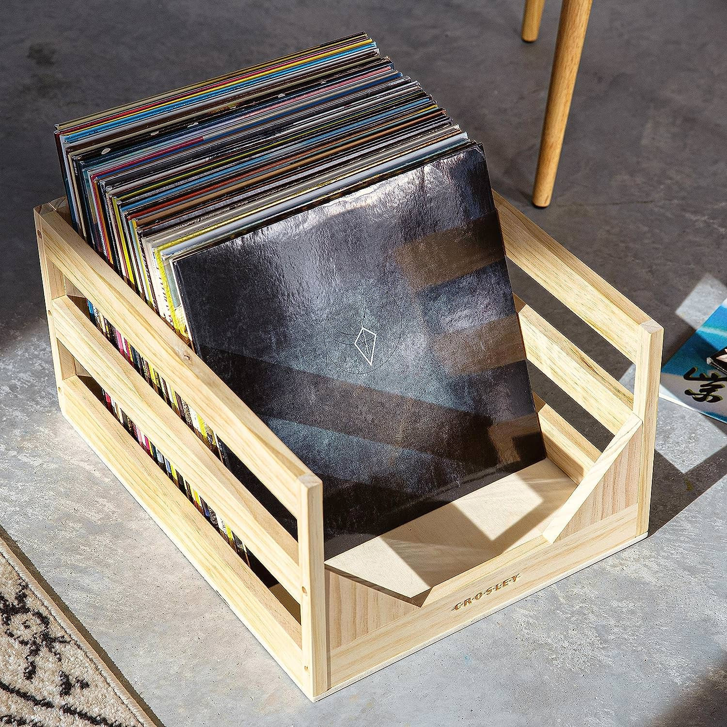 Vinyl Record Storage Crate In Natural - Transitional - Storage Bins And ...