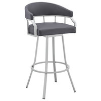 Benzara BM282097 30" Swivel Bar Stool, Silver Flared Legs, Gray Faux ...