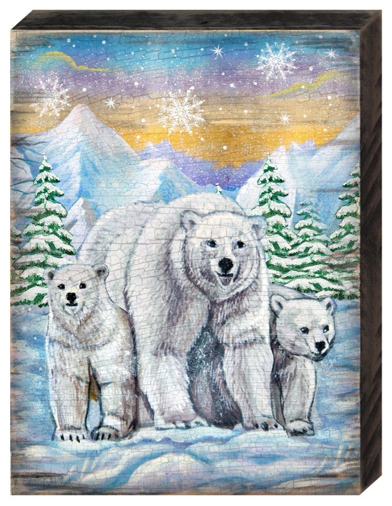 Polar Bears Wooden Block, 48 X 36 - Rustic - Outdoor Wall Art - by G ...