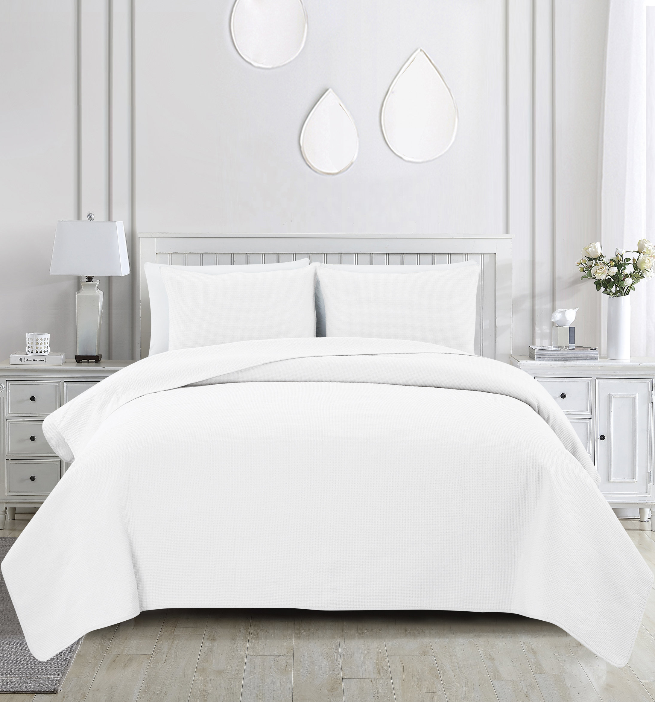 Cotton White Quilt Set, Full/ Queen - Contemporary - Quilts And Quilt ...