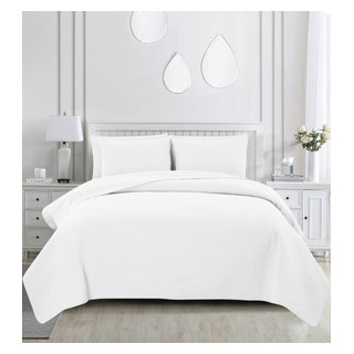 Cotton White Quilt Set, Full/ Queen - Contemporary - Quilts And Quilt ...