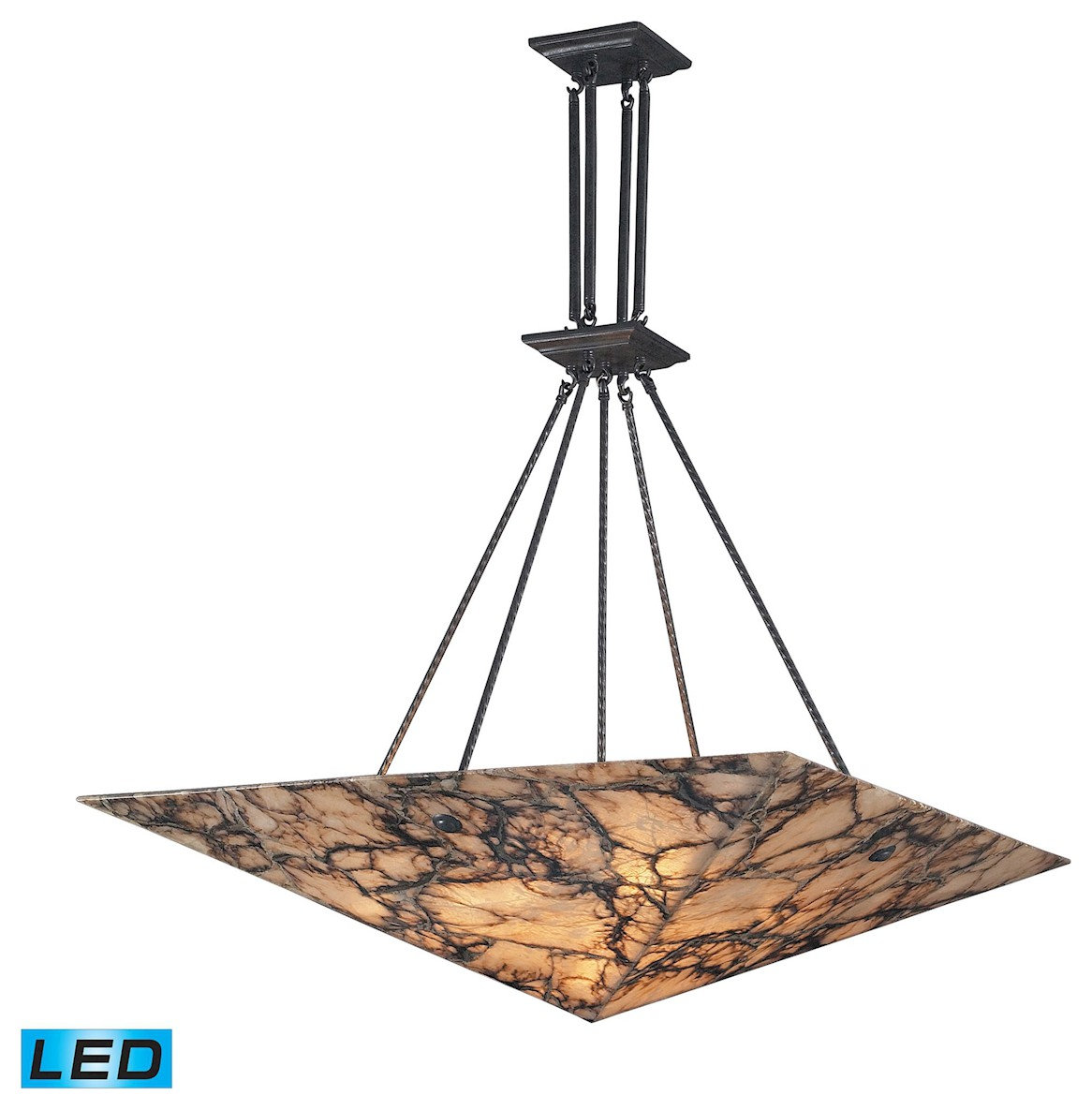 9 Light Pendant, Antique Brass and Veined Stone, LED - Contemporary ...