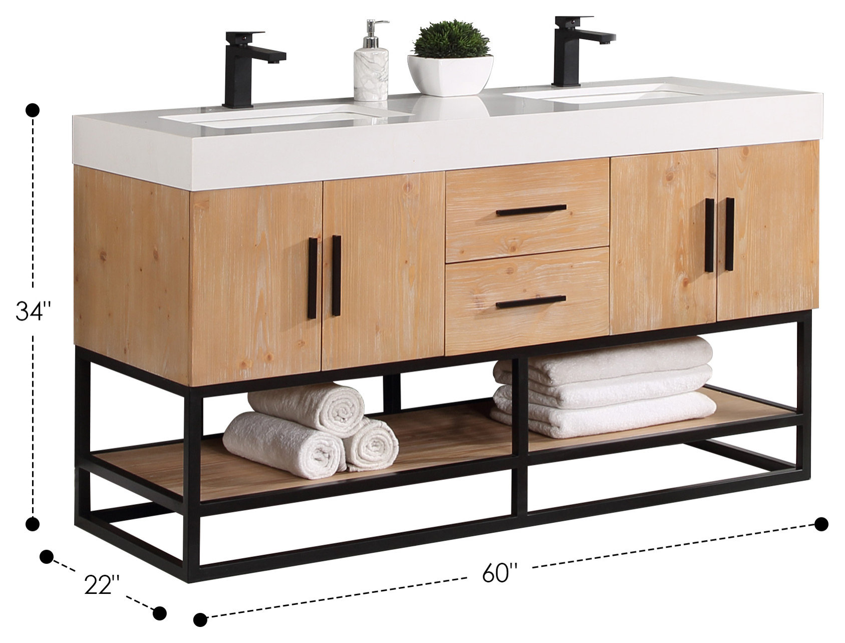 Bianco Bathroom Vanity Composite Stone Top, 60" - Transitional ...