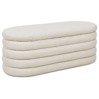 Fuji 49" Upholstered Oval Storage Bench Ivory White Boucle ...