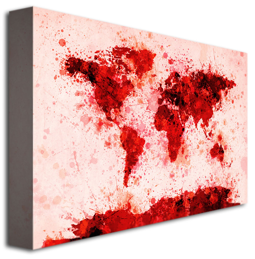 'World Map - Red Paint Splashes' Canvas Art by Michael Tompsett, 30" x ...