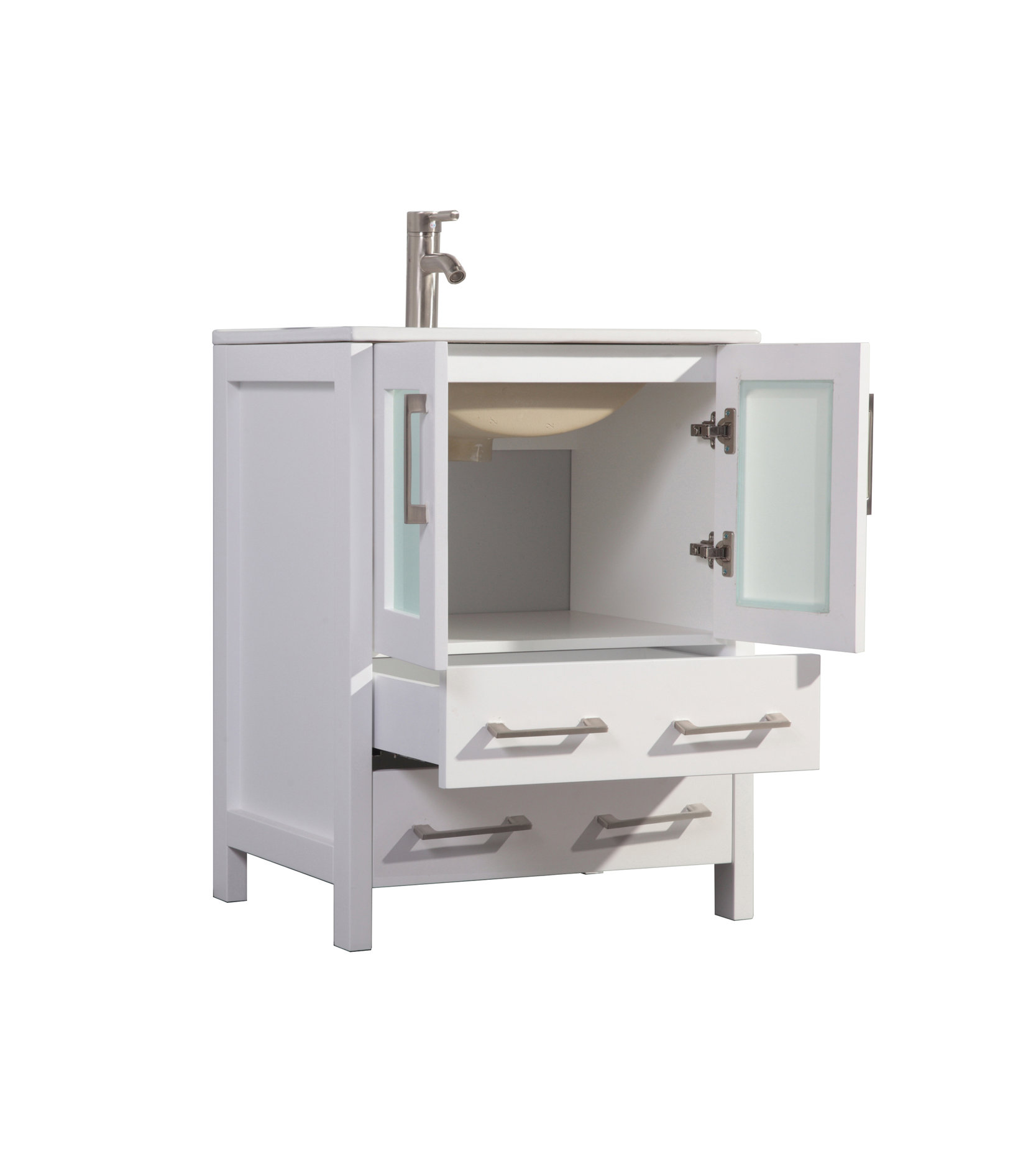 24" sl sink vanity set, ceramic top, soft closing doors, drawers, White ...