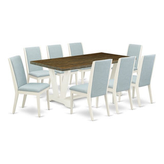 East West Furniture V-Style 9-piece Wood Dining Set in Baby Blue ...
