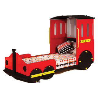 Twin Bed, Red Train Metal, MDF, PU, 25kg FR S Red Train - Contemporary ...