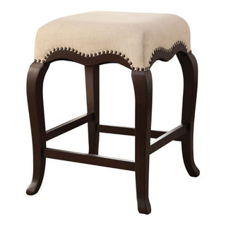 ACME Kakabel Counter Height Stool, Cream Fabric and Espresso ...