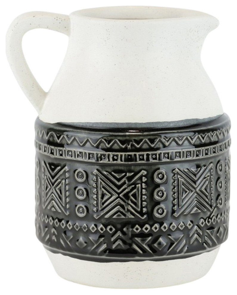 Ceramic Pitcher W Geometric Pattern, 7.5", Green - Southwestern ...