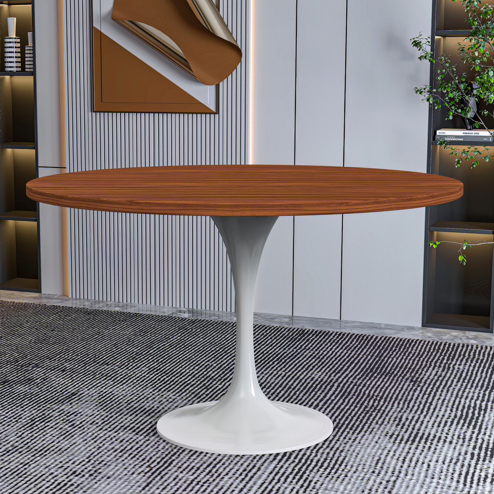 Verve 48 Round Dining Table, White Base with Cognac Brown MDF Top ...